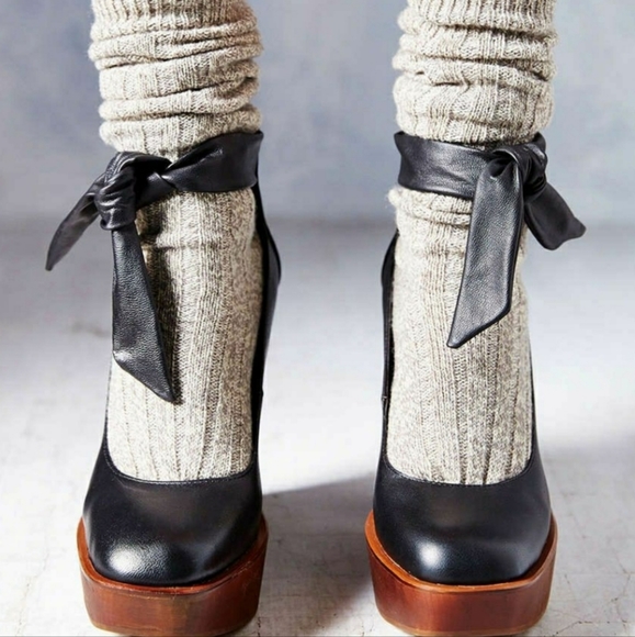 Kimchi Blue | Shoes | Kimchi Blueblack Leather Ankle Tie Round Toe ...